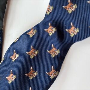 Accessories | Mens Navy Blue Bow Tie With Brown Fox Pattern | Poshmark